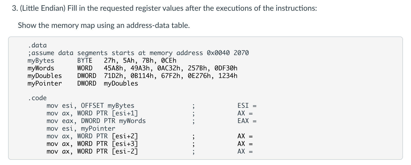 Solved 3. (Little Endian) Fill in the requested register | Chegg.com