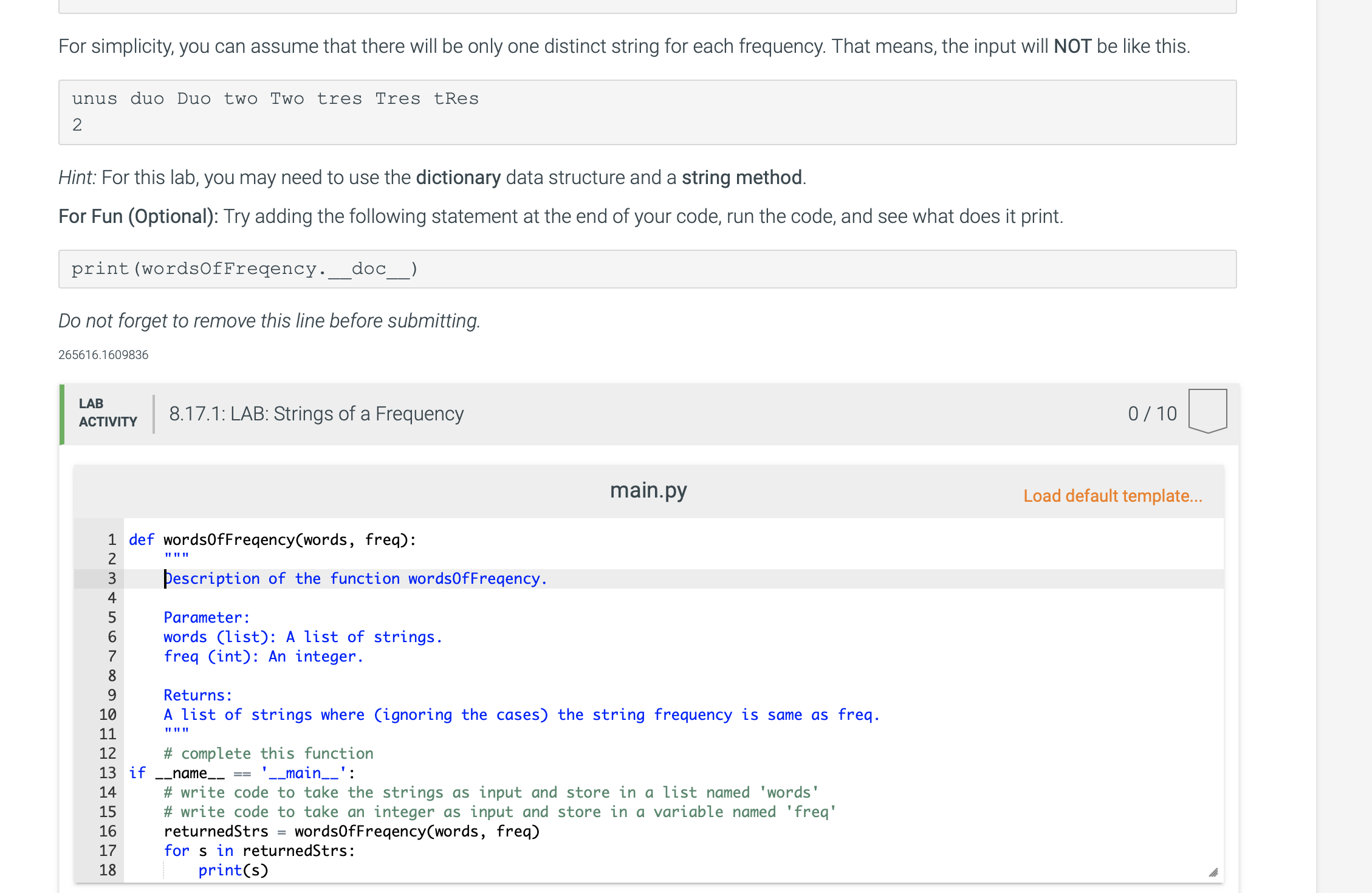Solved 817 Lab Strings Of A Frequency Write A Program That 8851