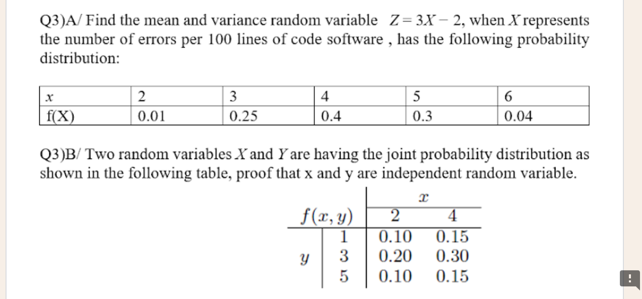 Solved Q3a Find The Mean And Variance Random Variable Z3x 9599