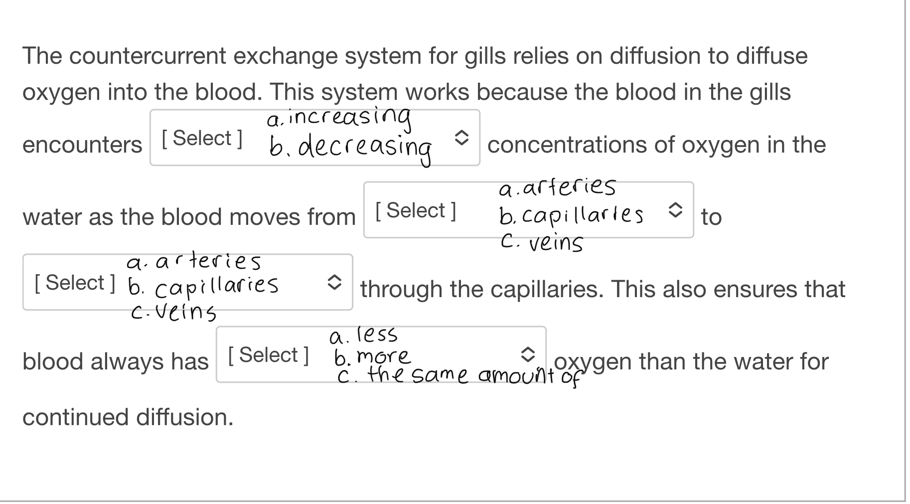 Solved The countercurrent exchange system for gills relies | Chegg.com
