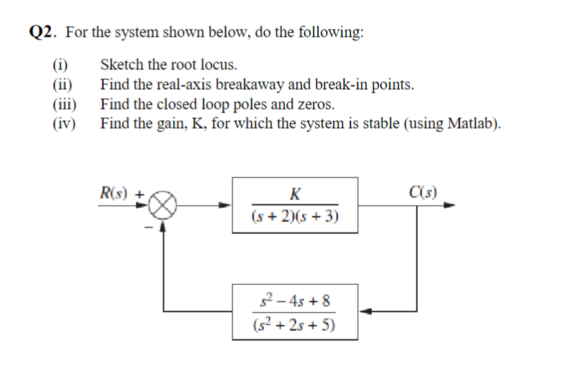 Solved Q2. For the system shown below, do the following: (i) | Chegg.com