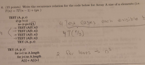 Solved 6. (15 points) Write the recurrence relation for the | Chegg.com