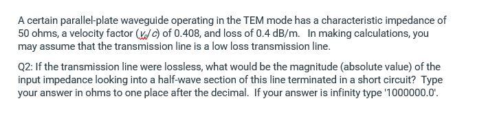 Solved A certain parallel-plate waveguide operating in the | Chegg.com