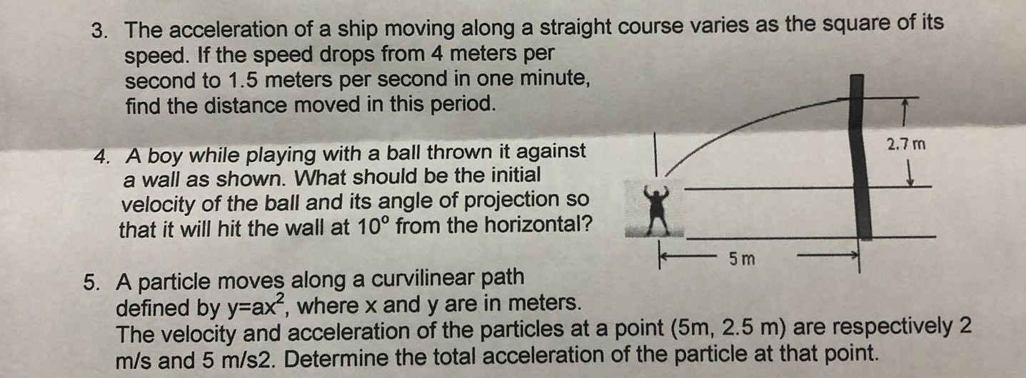 Solved 3. The acceleration of a ship moving along a straight | Chegg.com
