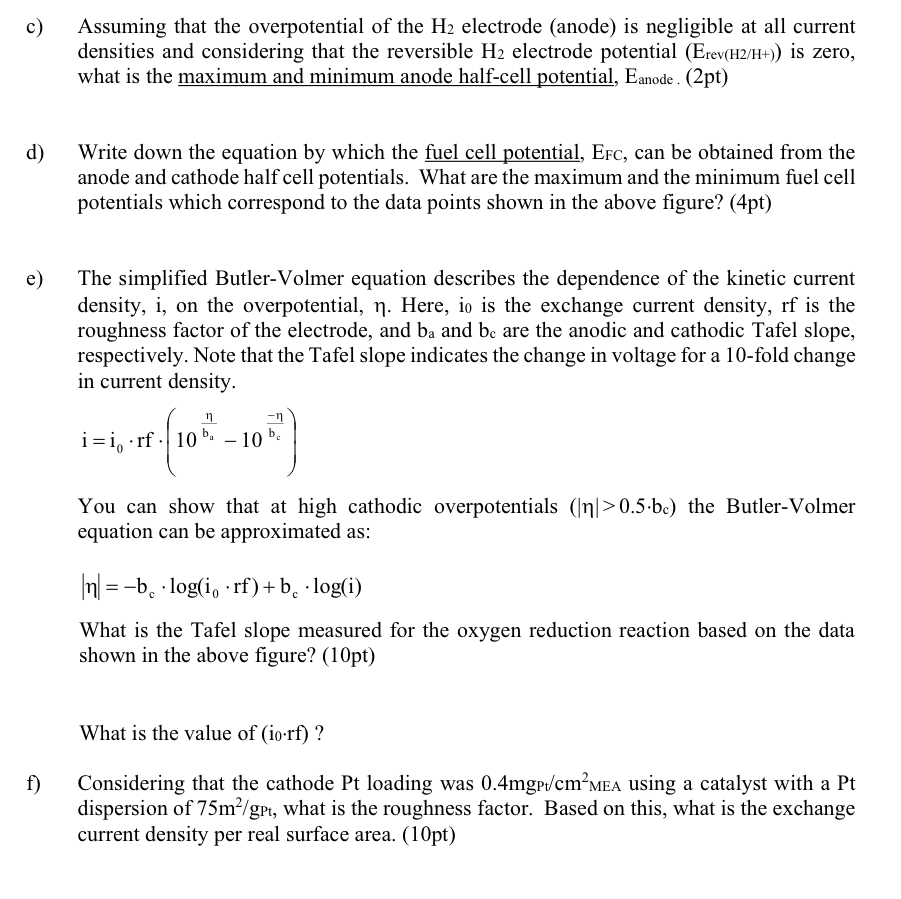 ORR Kinetics in Hydrogen/Oxygen Fuel Cells (total | Chegg.com