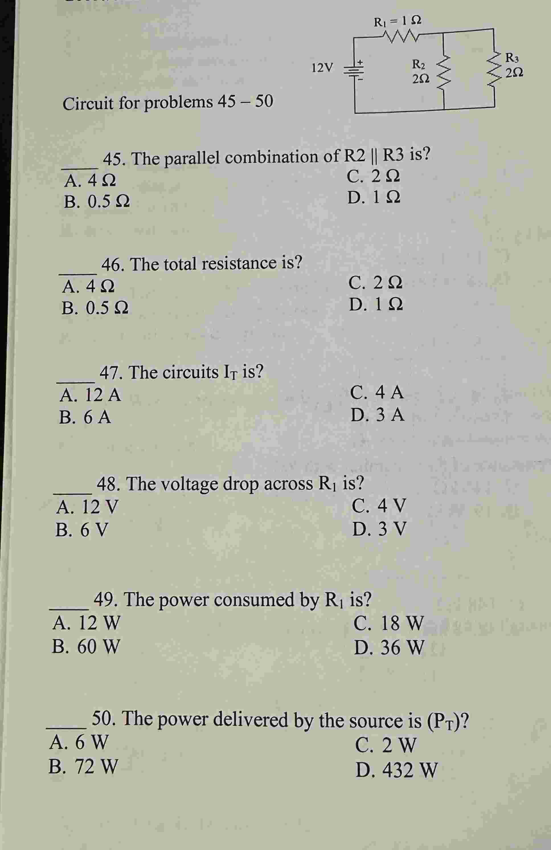 Solved Circuit for problems 45 - 50The parallel combination | Chegg.com
