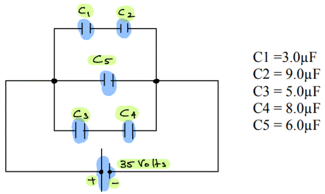 Solved C1 =3.0uF C2 = 9.0uF C3 = 5.0uF C4 = 8.0uF C5 = 6.0uF | Chegg.com