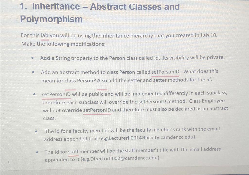 Solved 1. Inheritance - Abstract Classes and Polymorphism | Chegg.com