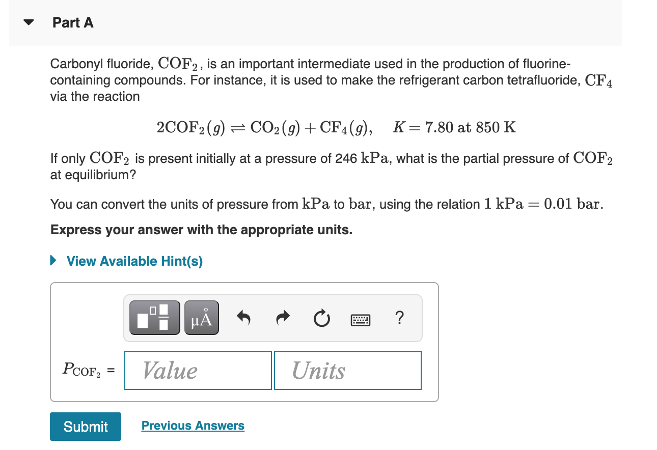 Solved Part A Carbonyl fluoride, COF2, is an important | Chegg.com