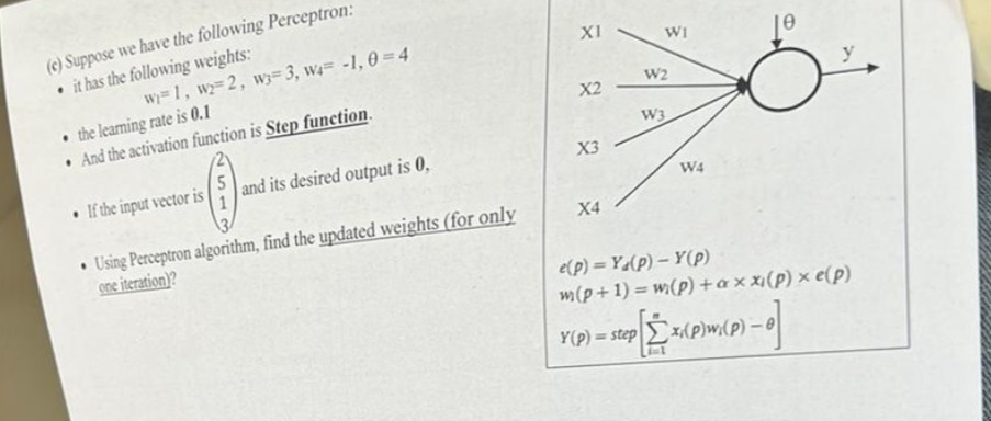 Solved (c) Suppose we have the following Perceptron: - it | Chegg.com