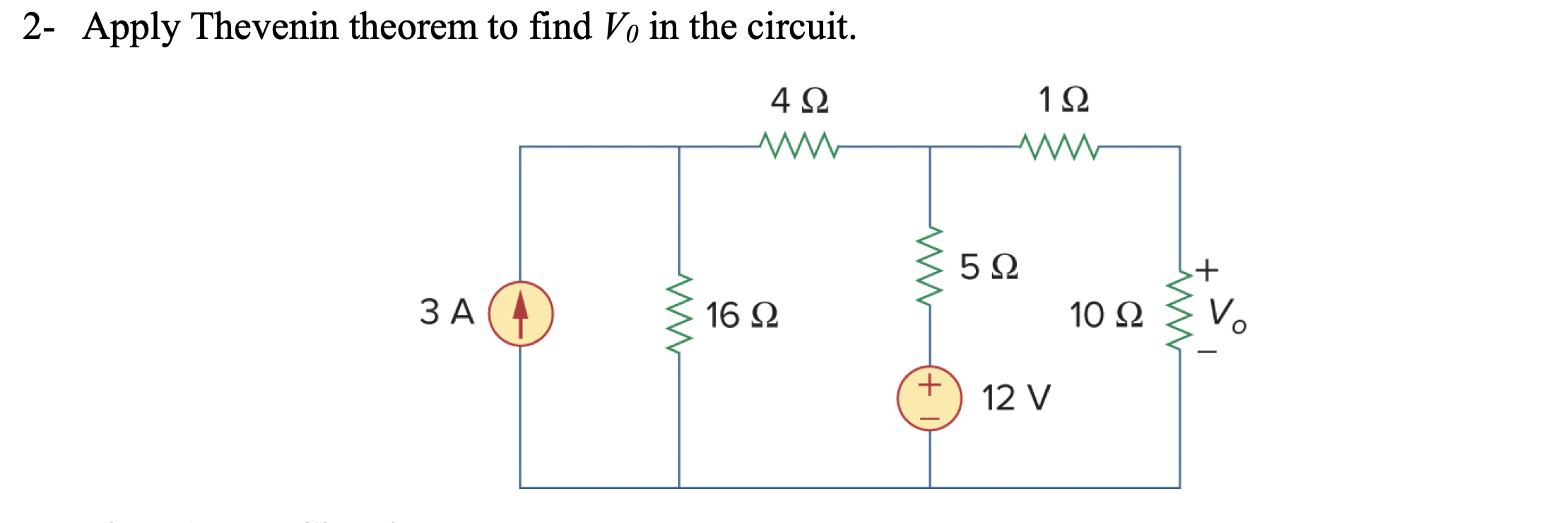 Solved 2- Apply Thevenin theorem to find V0 in the circuit. | Chegg.com