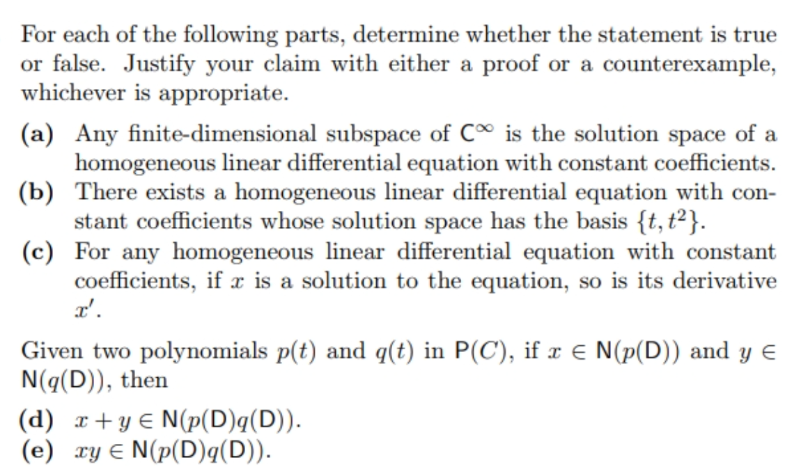 For each of the following parts, determine whether | Chegg.com