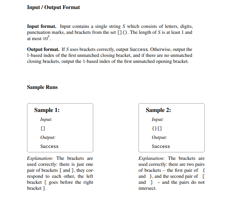 Solved Problem 2: Matching Brackets You are developing a new | Chegg.com