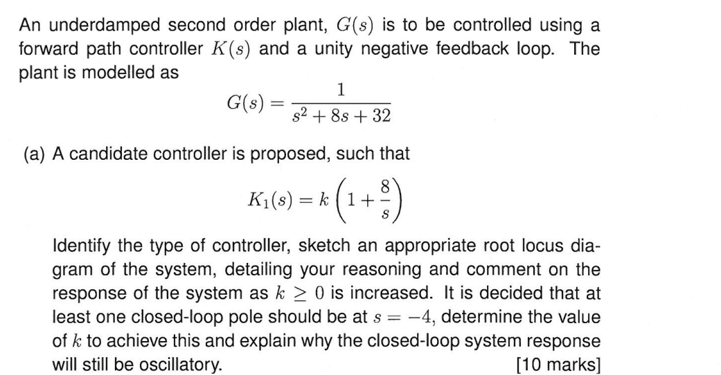 Solved An underdamped second order plant, G(s) is to be | Chegg.com