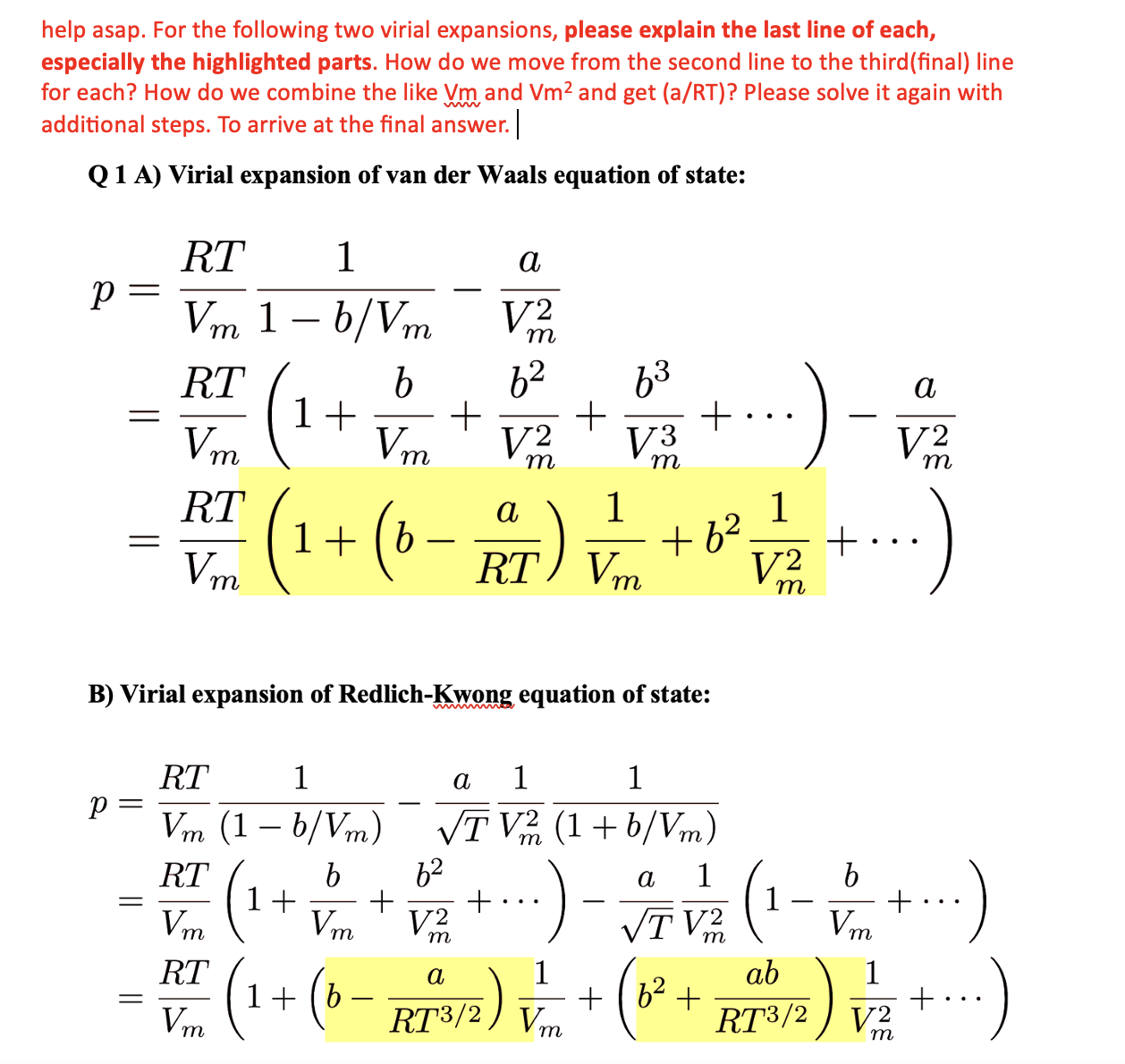 Solved help asap. For the following two virial expansions, | Chegg.com