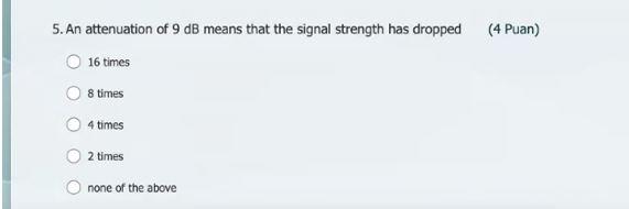 Solved 5. An attenuation of 9 dB means that the signal | Chegg.com