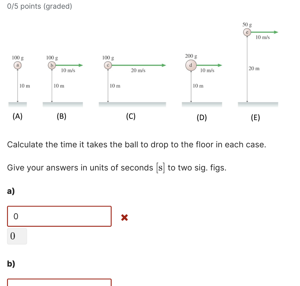 Solved Calculate the time it takes the ball to drop to the | Chegg.com