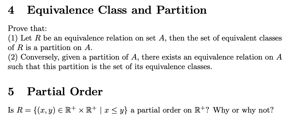 Solved 4 Equivalence Class and Partition Prove that: (1) Let | Chegg.com