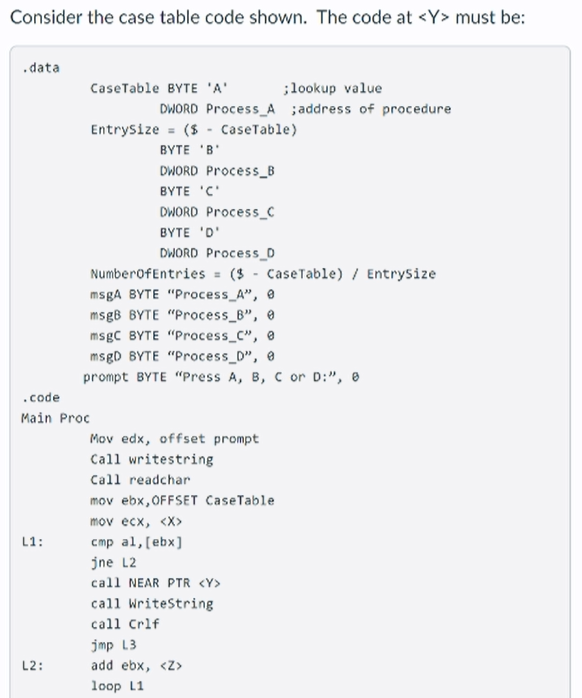 Solved Consider the case table code shown. The code at must | Chegg.com