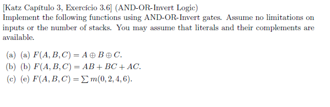 Solved [Katz Capítulo 3, Exercício 3.6] (AND-OR-Invert | Chegg.com