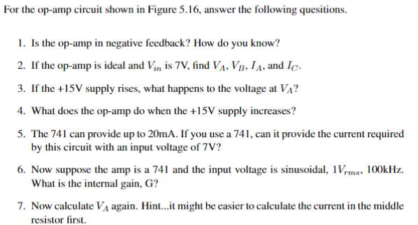 Solved rigure J. 10: Up-Amp Homework ClrcultFor the op-amp | Chegg.com