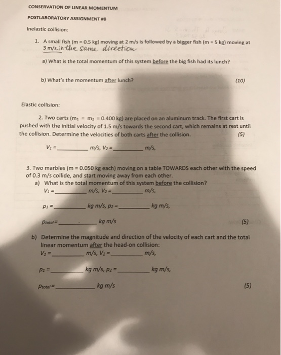 Solved CONSERVATION OF LINEAR MOMENTUM POSTLABORATORY | Chegg.com
