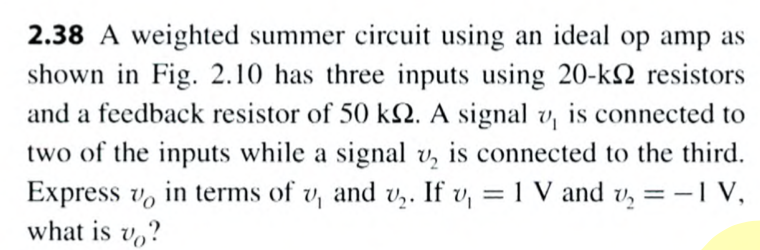 Solved a 2.38 A weighted summer circuit using an ideal op | Chegg.com