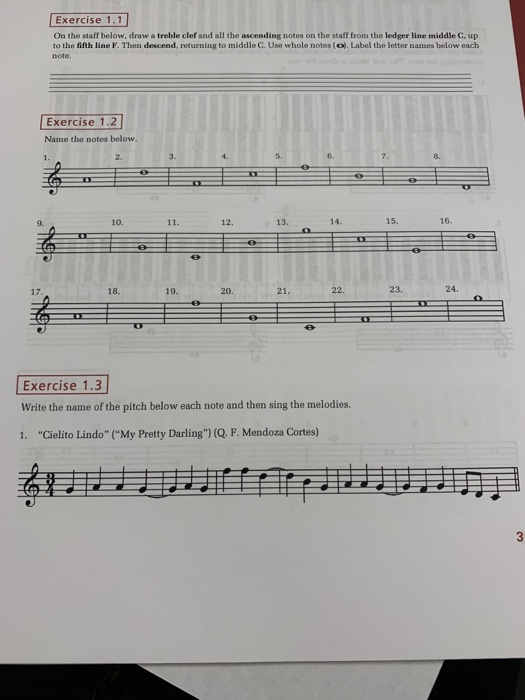 Exercise 1.1 On the staff below, draw a treble clef | Chegg.com