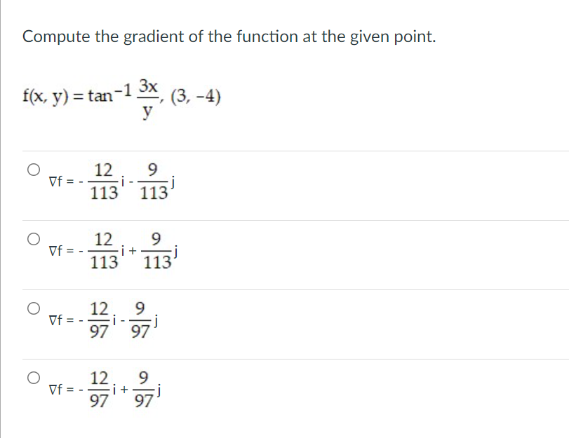 Solved Compute the gradient of the function at the given | Chegg.com