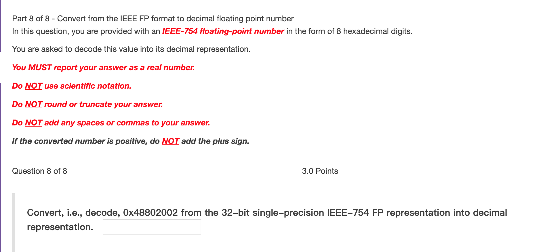 Solved Part 8 of 8 - Convert from the IEEE FP format to | Chegg.com