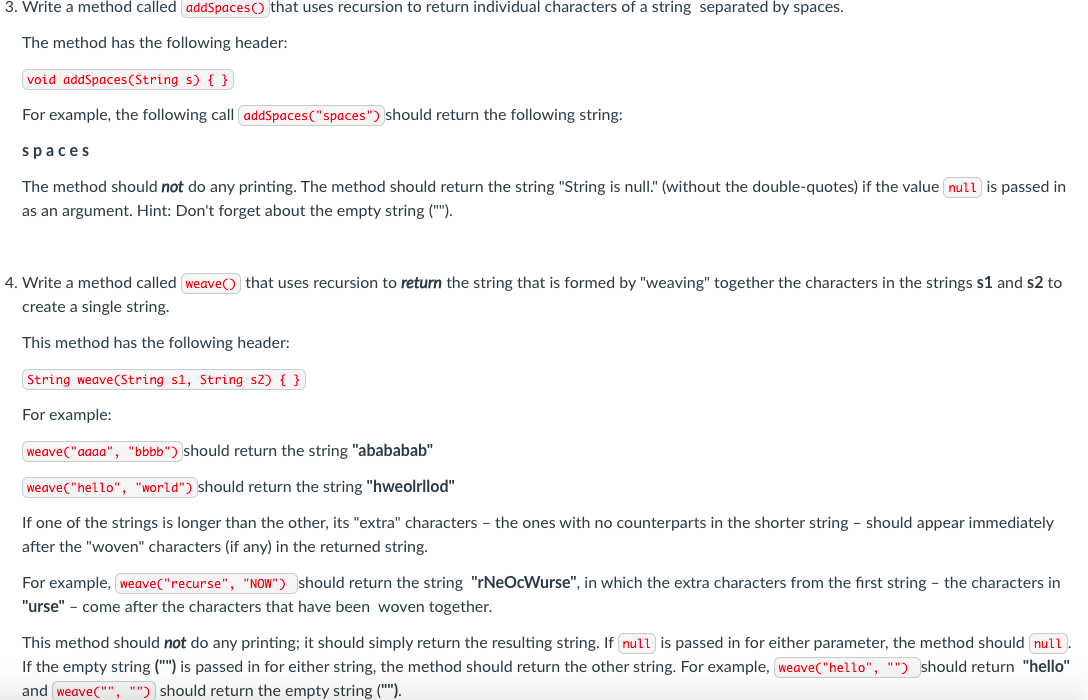 Solved Recursion For this assignment you are going to write | Chegg.com