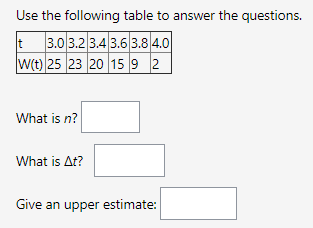 Solved Use the following table to answer the questions. t | Chegg.com