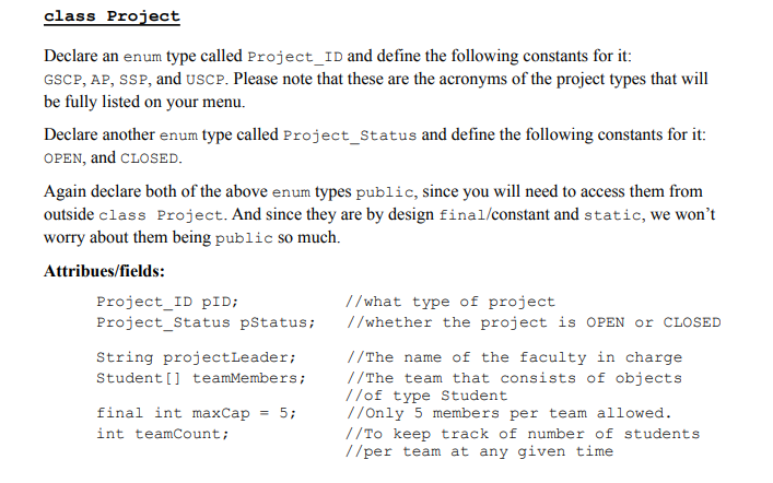 class Project Declare an enum type called Project_ID | Chegg.com