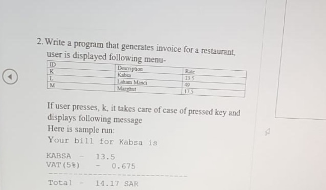 Solved 2. Write a program that generates invoice for a | Chegg.com