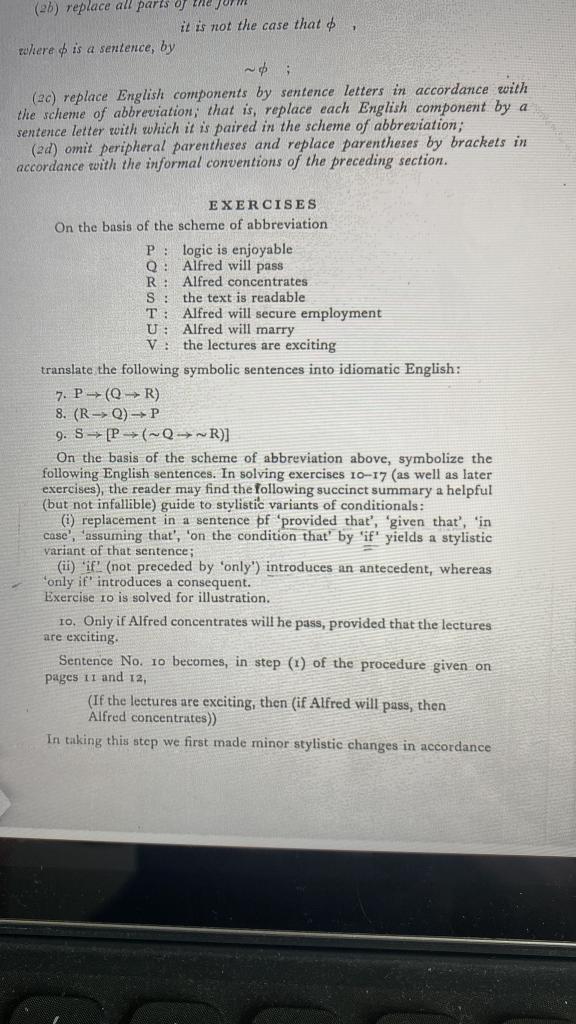 (2c) replace English components by sentence letters | Chegg.com