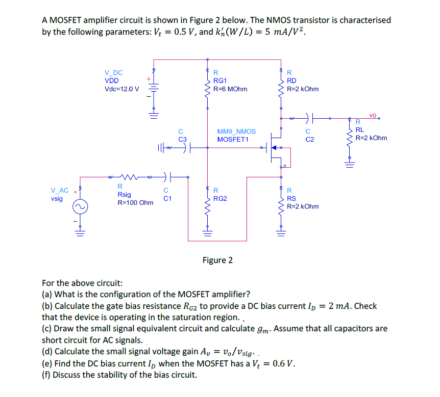 Solved A MOSFET amplifier circuit is shown in Figure 2 | Chegg.com