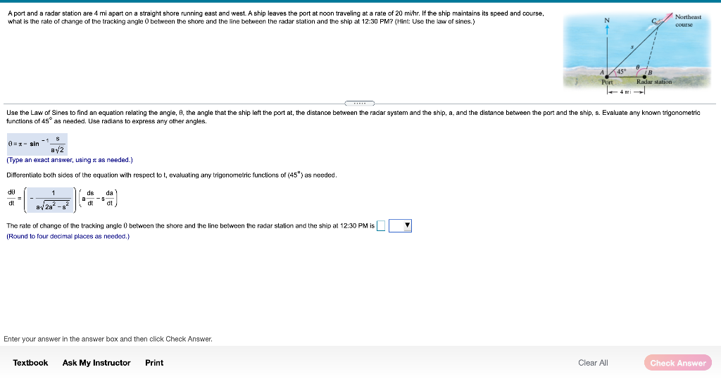 Solved A port and a radar station are 4 mi apart on a | Chegg.com