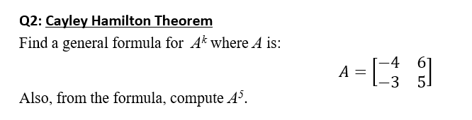 Solved Q2: Cayley Hamilton Theorem Find a general formula | Chegg.com