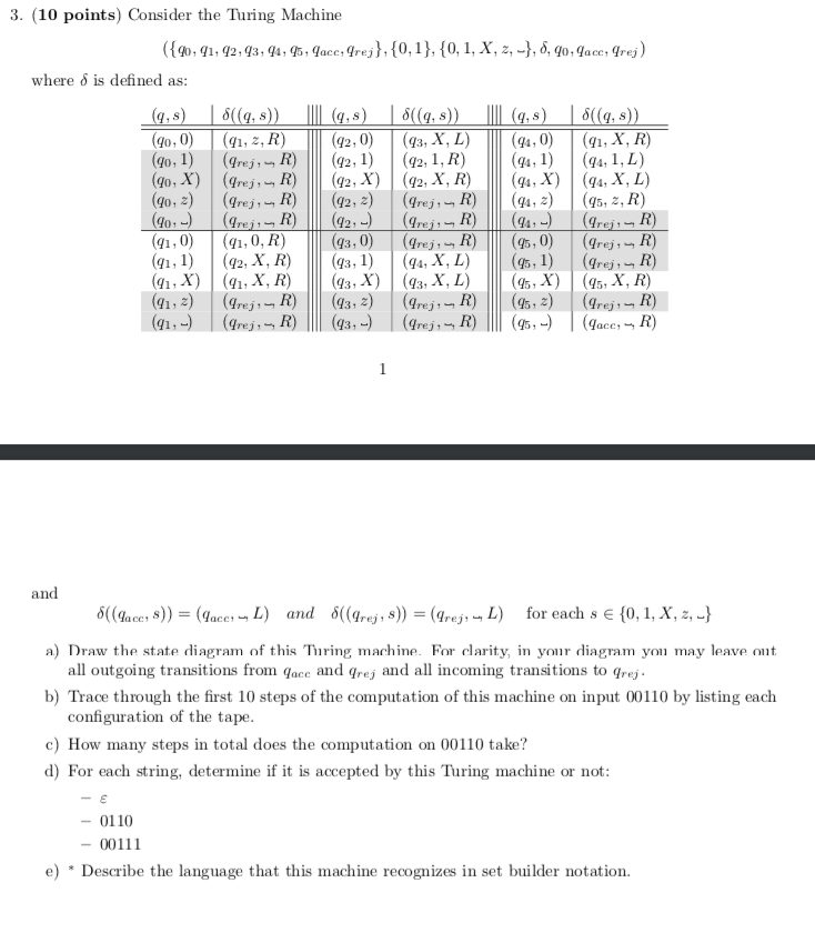 Solved 3. (10 points) Consider the Turing Machine | Chegg.com