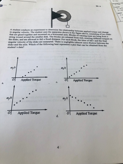 Solved A student conducts an experiment in angular velocity. | Chegg.com