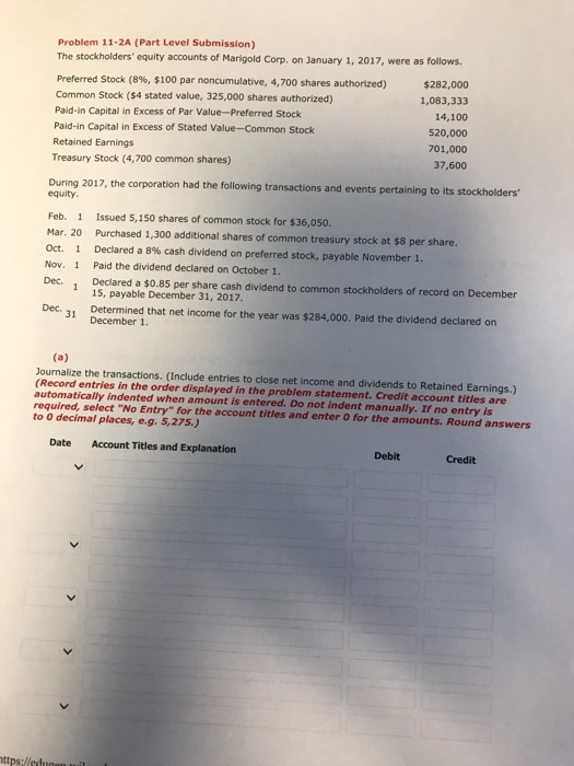 Solved Problem 11-2A (Part Level Submission) The | Chegg.com
