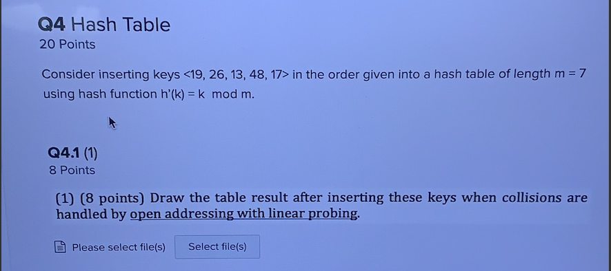 Q4 Hash Table 20 Points Consider inserting keys