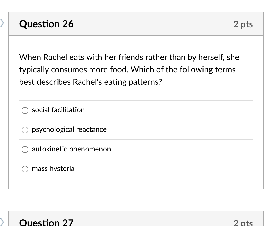 Solved When Rachel eats with her friends rather than by | Chegg.com