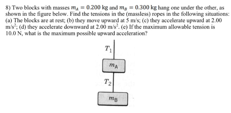 Solved 8) Two blocks with masses mA=0.200 kg and mB=0.300 kg | Chegg.com