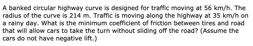 Solved A banked circular highway curve is designed for | Chegg.com