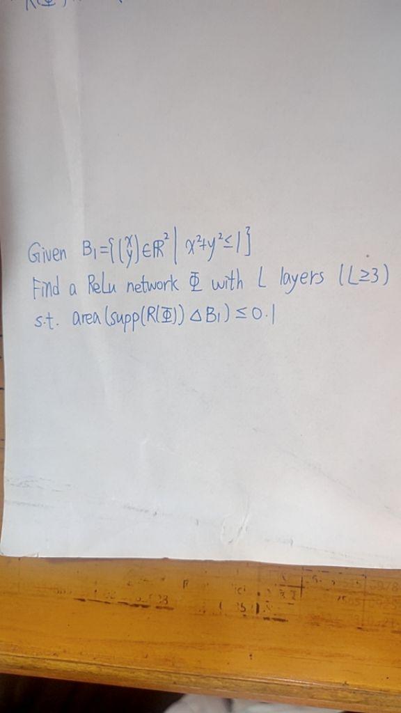 Solved Given B1={(xy)∈R2∣x2+y2≤1} Find a Relu network Φ with | Chegg.com
