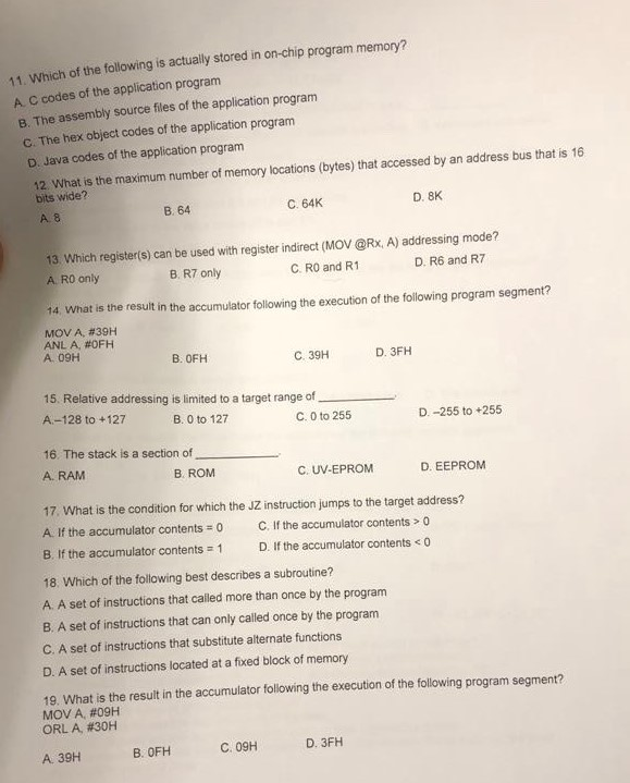 Solved 11. Which of the following is actually stored in | Chegg.com