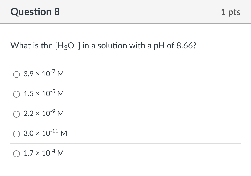 Solved What is the [H3O+]in a solution with a pH of 8.66? | Chegg.com