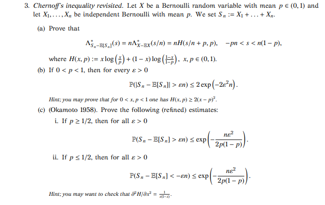 Solved 3. Chernoff's inequality revisited. Let X be a | Chegg.com