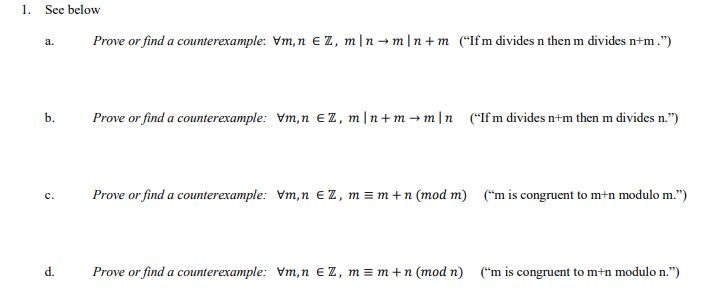 Solved See below 1. Prove or find a counterexample: Vm, n | Chegg.com